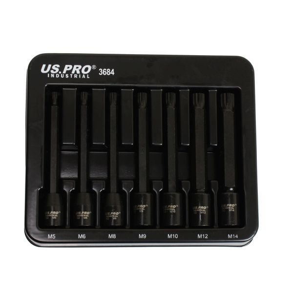 US PRO 7pc 3/8″ DR Extra Long Impact Spline Bit Socket Set 3684 | DSD TOOLS