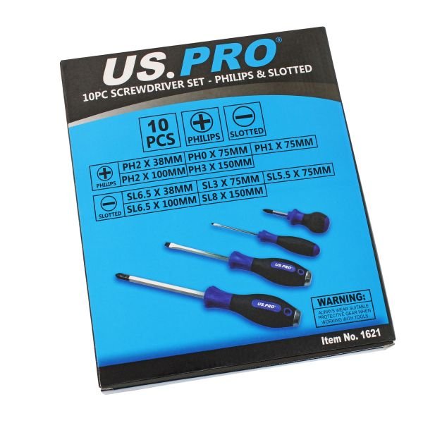 US PRO 10pc Screwdriver Set Philips + Slotted 1621 | DSD TOOLS