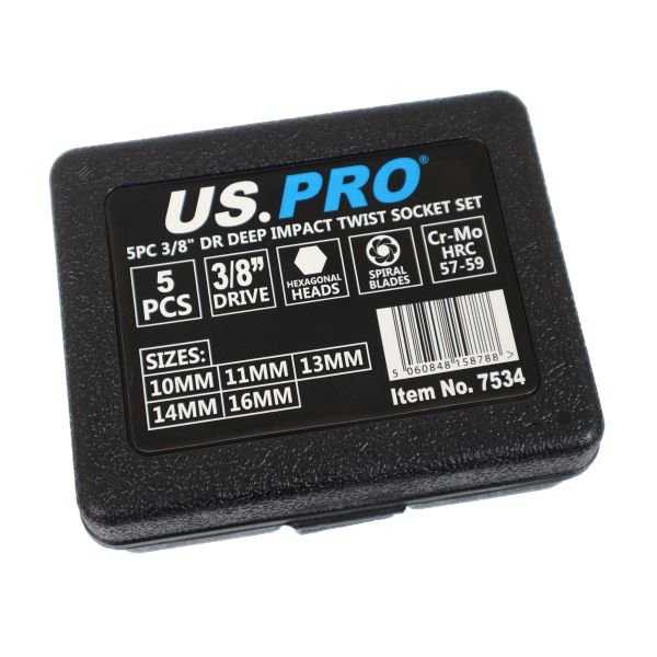 US PRO 5pc 3/8″ DR Deep Impact Twist Socket Set 7534 | DSD TOOLS
