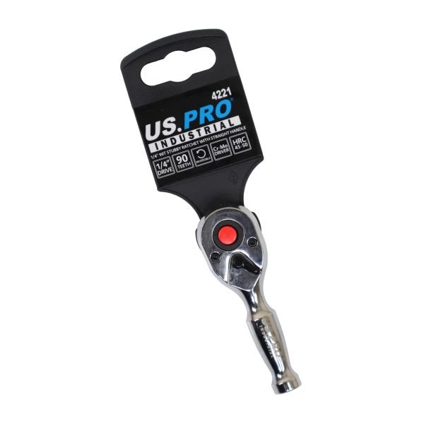 US PRO 1/4″ Drive 90T Stubby Ratchet With Straight Metal Handle 4221 ...
