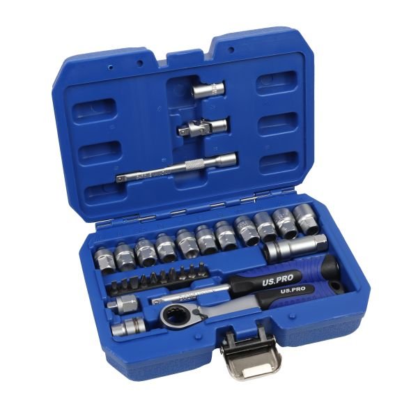 US PRO 29pc Go Through Socket Set With 1/4″ Drive Adaptor 7558 | DSD TOOLS