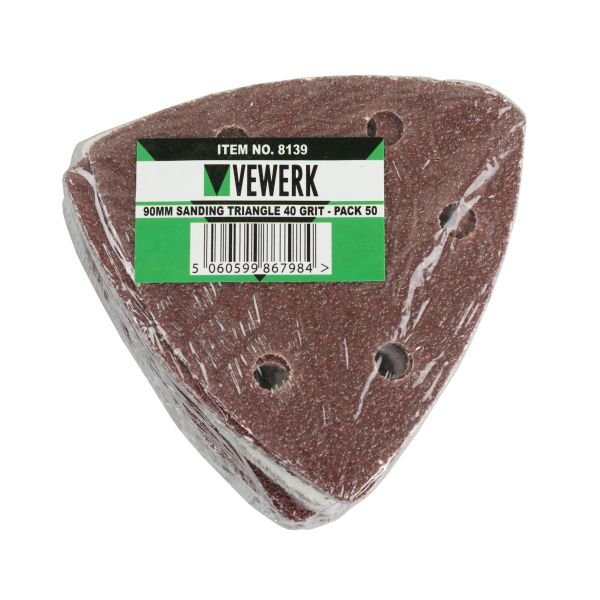 VEWERK 90mm Sanding Triangle 40 Grit 50 Pack 8139 | DSD TOOLS